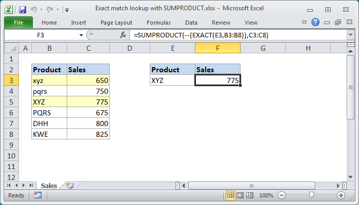 Excel formula: Exact match lookup with SUMPRODUCT | Exceljet